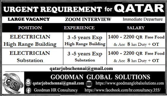 Electrician jobs in qatar 2021 - Urgent requirement