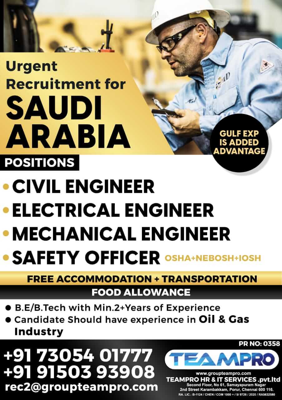 Urgent requirement for Saudi arabia