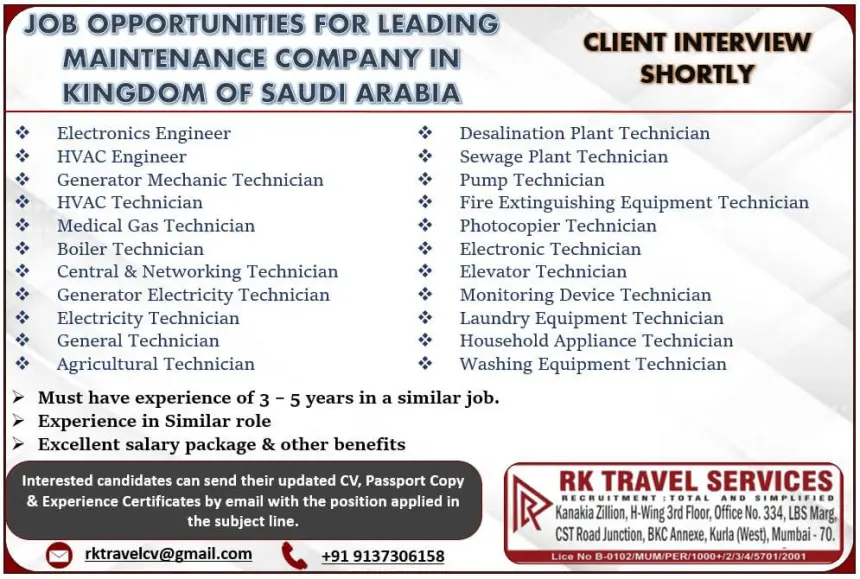 Maintenance Company Hiring For Saudi Arabia maintenance-company-hiring-for-saudi-arabia